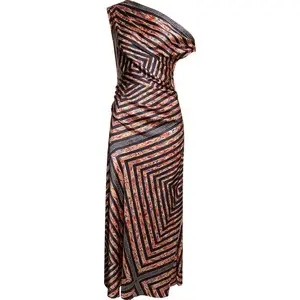 Staud Portia One-shoulder Stripe Silk Midi Dress - Studio