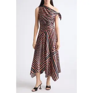 Staud Portia One-shoulder Stripe Silk Midi Dress - Studio