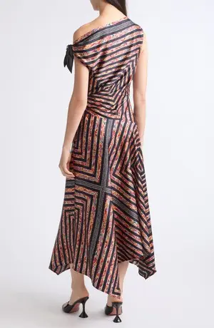 Staud Portia One-shoulder Stripe Silk Midi Dress - Studio