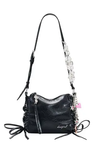 Desigual Large Charm Detail Faux Leather Crossbody Bag - Black