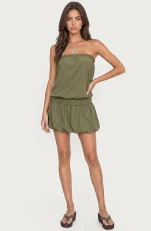 EDIKTED Strapless Studded Bubble Hem Mini Dress