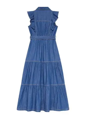 Mint Velvet Denim Ruffle Maxi Shirt Dress