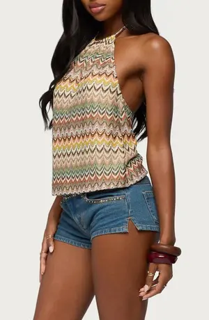 EDIKTED Kelsie Zigzag Open Knit Halter Top