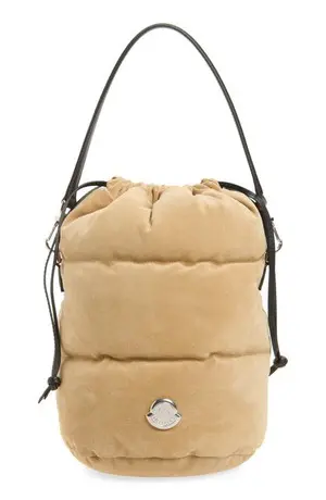 Moncler Caradoc Quilted Suede Bucket Bag - Beige
