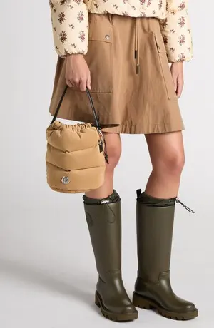 Moncler Caradoc Quilted Suede Bucket Bag - Beige