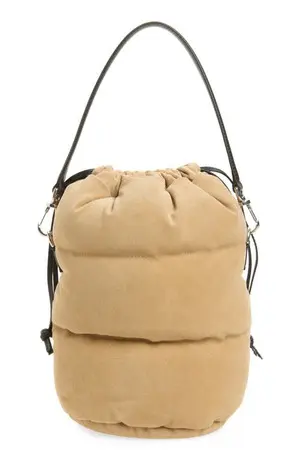 Moncler Caradoc Quilted Suede Bucket Bag - Beige