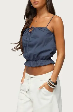 EDIKTED Keyhole Tie Front Cropped Top
