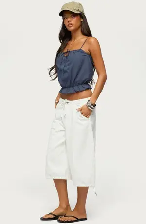 EDIKTED Keyhole Tie Front Cropped Top
