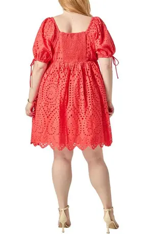 English Factory Cotton Eyelet Sweetheart Neck Mini Dress