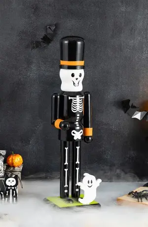 GLITZHOM Halloween Wood Skeleton With Ornament Nutcrackers - White