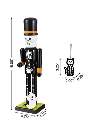 GLITZHOM Halloween Wood Skeleton With Ornament Nutcrackers - White