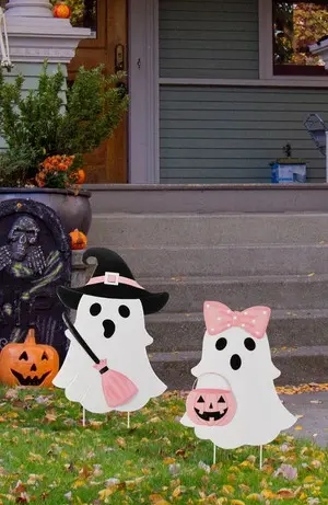 GLITZHOM Halloween Metal Ghosts Set Yard Stakes