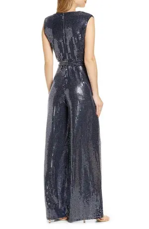 Donna Ricco Sequin Sleeveless V-neck Wide-leg Jumpsuit