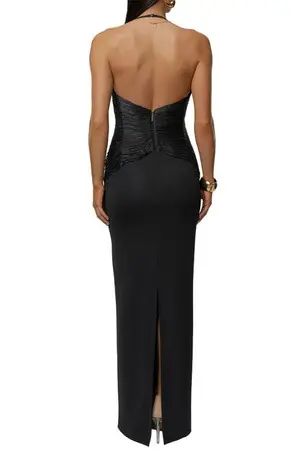 JLUXLABEL Enchanted Plunge Neck Mixed Media Gown
