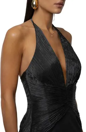 JLUXLABEL Enchanted Plunge Neck Mixed Media Gown