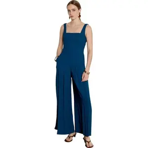 APRICOT Shirred Back Wide Leg Jumpsuit - Blue