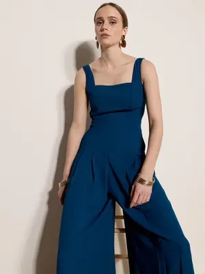 APRICOT Shirred Back Wide Leg Jumpsuit