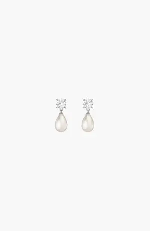 AURATE Lab Grown Sapphire Pearl Drop Earrings - White