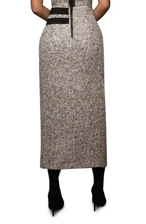JLUXLABEL Giselle Tweed Skirt With Buckled Detail And Slit