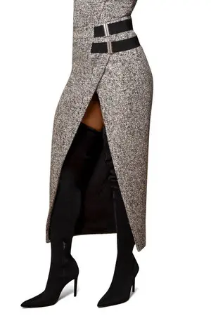 JLUXLABEL Giselle Tweed Skirt With Buckled Detail And Slit