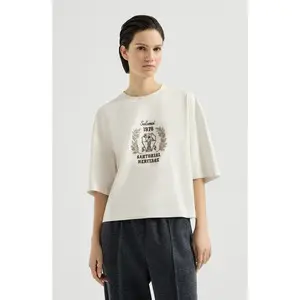 Brunello Cucinelli Cotton Jersey T-shirt With Embroidery - Butter