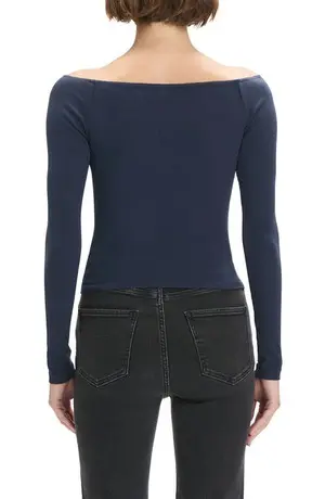 FAVORITE DAUGHTER The Sydney Off The Shoulder Long Sleeve Top - Navy