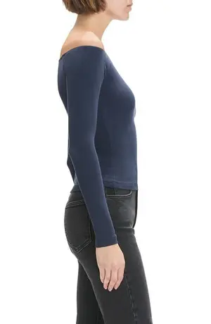 FAVORITE DAUGHTER The Sydney Off The Shoulder Long Sleeve Top - Navy