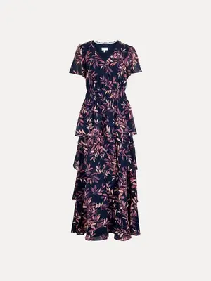 APRICOT Tiered Leaf Print Dress