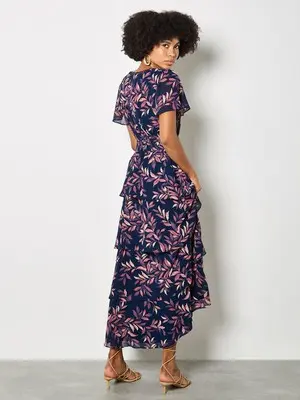 APRICOT Tiered Leaf Print Dress