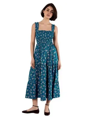 APRICOT Orchid Smock Tiered Midi Dress - Blue