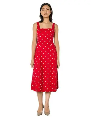APRICOT Square Neck Midi Dress - Red