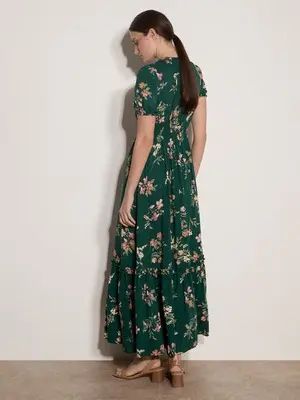 APRICOT Watercolour Floral Tiered Maxi Dress - Green
