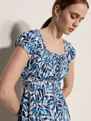 APRICOT Milkmaid Watercolour Leaf Dress
