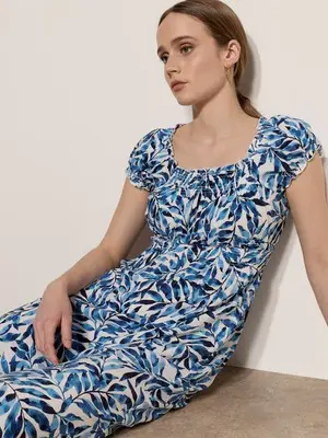 APRICOT Milkmaid Watercolour Leaf Dress