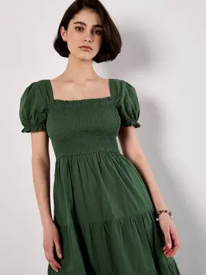 APRICOT Smocked Cotton Poplin Midi Dress