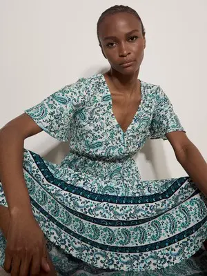 APRICOT Paisley Border Angel Sleeve Dress