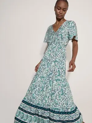 APRICOT Paisley Border Angel Sleeve Dress