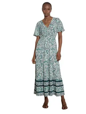 APRICOT Paisley Border Angel Sleeve Maxi Dress - White