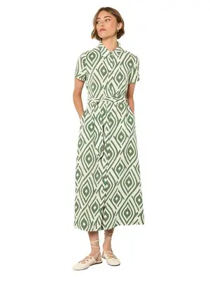 APRICOT Short Sleeve Midi Shirt Dress - Green