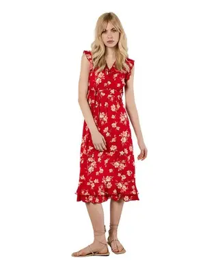 APRICOT Rock Cress Floral Ditsy Midi Dress - Red