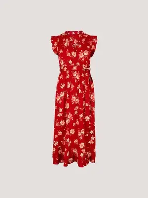 APRICOT Floral Ditsy Midi Dress With Ruffled Cap Sleeves