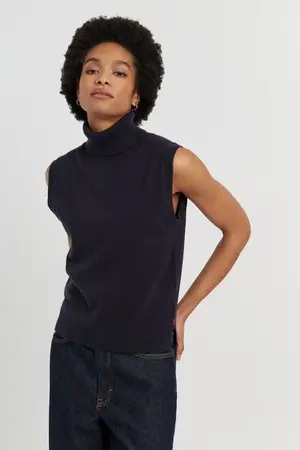 Chinti & Parker Wool-cashmere High-neck Tank - Navy