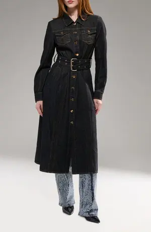 AZALEA WANG Evessa Denim Trench Coat - Dark Denim