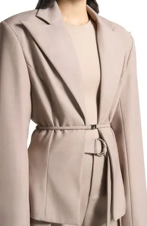 Manière De Voir Wide Shoulder Tailored Blazer With Twin Belt