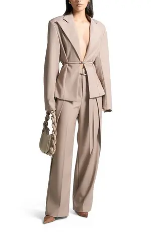 Manière De Voir Wide Shoulder Tailored Blazer With Twin Belt