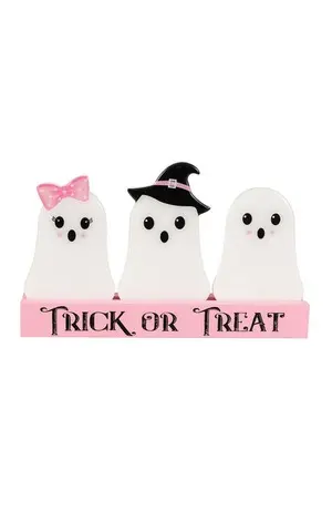 GLITZHOME 10"l Halloween Wooden Epoxy Ghosts Table Decor - Pink