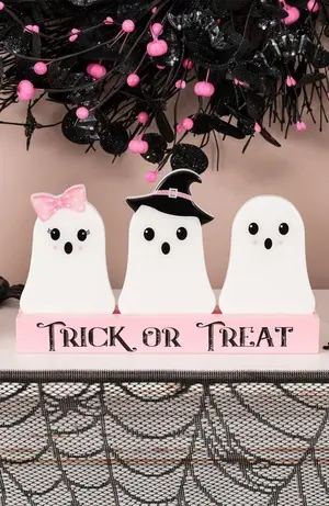 GLITZHOME 10"l Halloween Wooden Epoxy Ghosts Table Decor