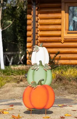GLITZHOM Set Of 3 Fall Stacked Pumpkin Yard Stakes