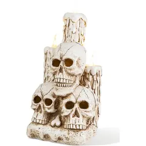 GLITZHOME Halloween Lighted Resin Reaper Skulls Candles Figurine - White