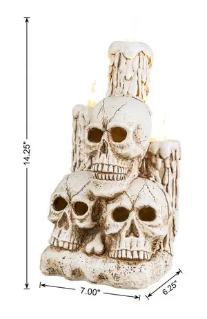 GLITZHOME Halloween Lighted Resin Reaper Skulls Candles Figurine - White